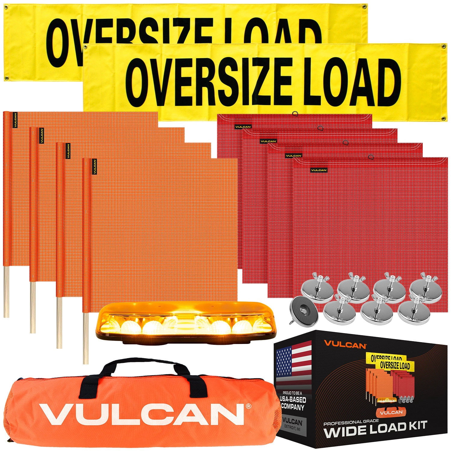 VULCAN Pilot Car Kit, 2 Solid Oversized Load Banners, 1 LED Mini Light ...