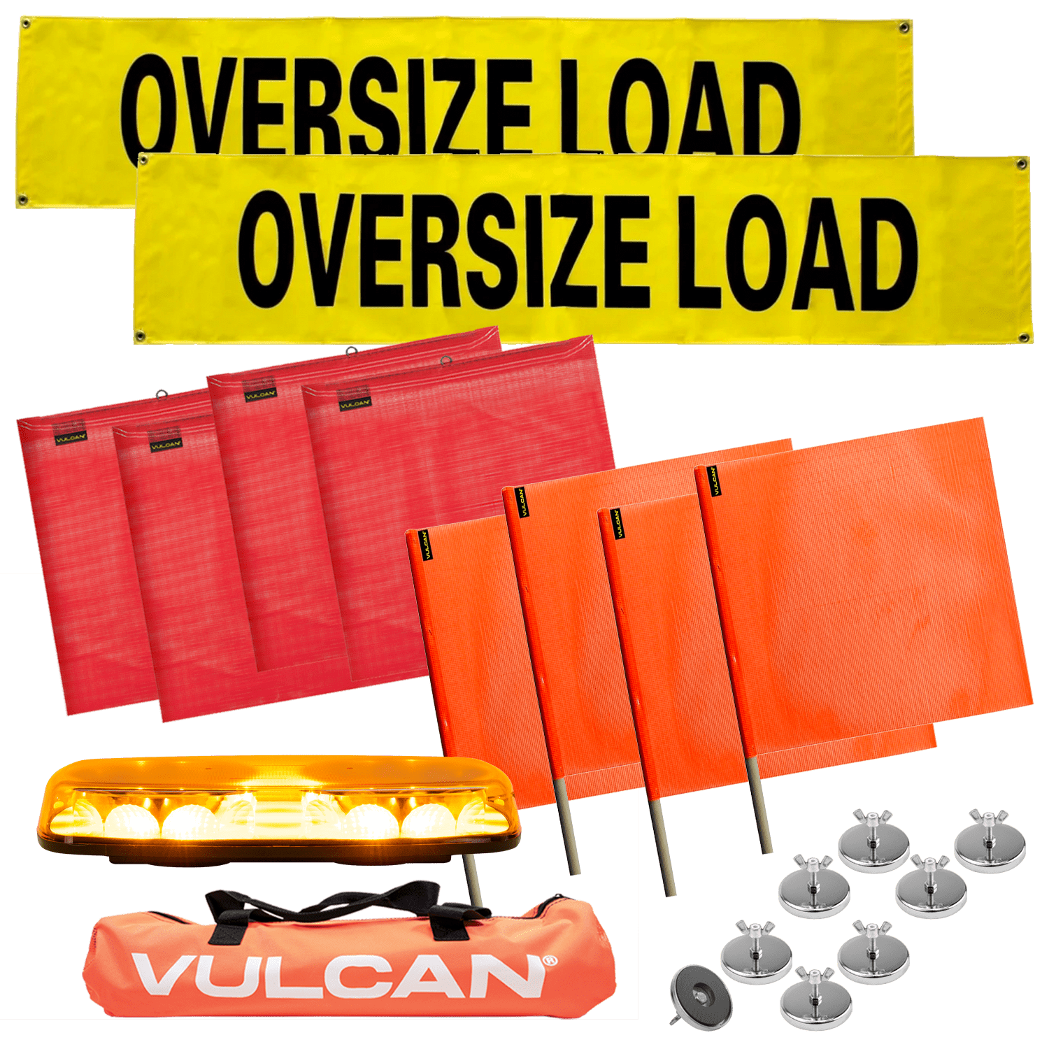 VULCAN Pilot Car Kit, 2 Solid Oversized Load Banners, 1 LED Mini Light ...