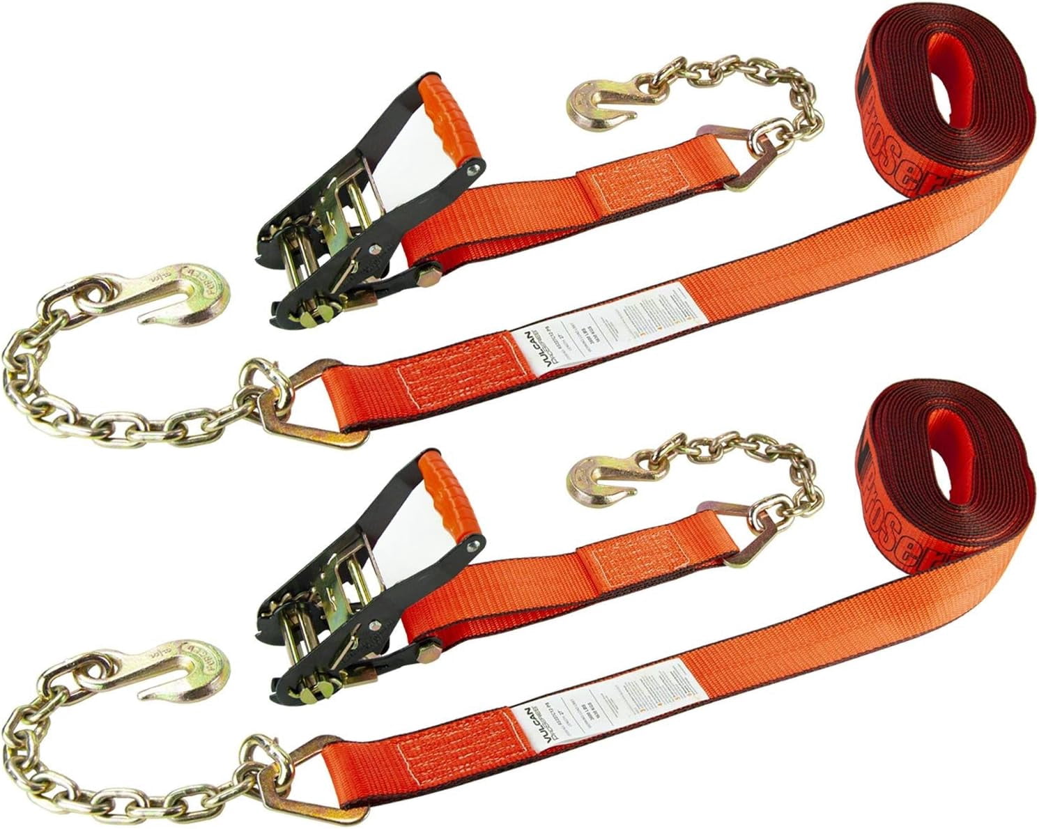 VULCAN Ratchet Strap with Chain Anchors - 2 Inch x 27 Foot - 2 Pack ...