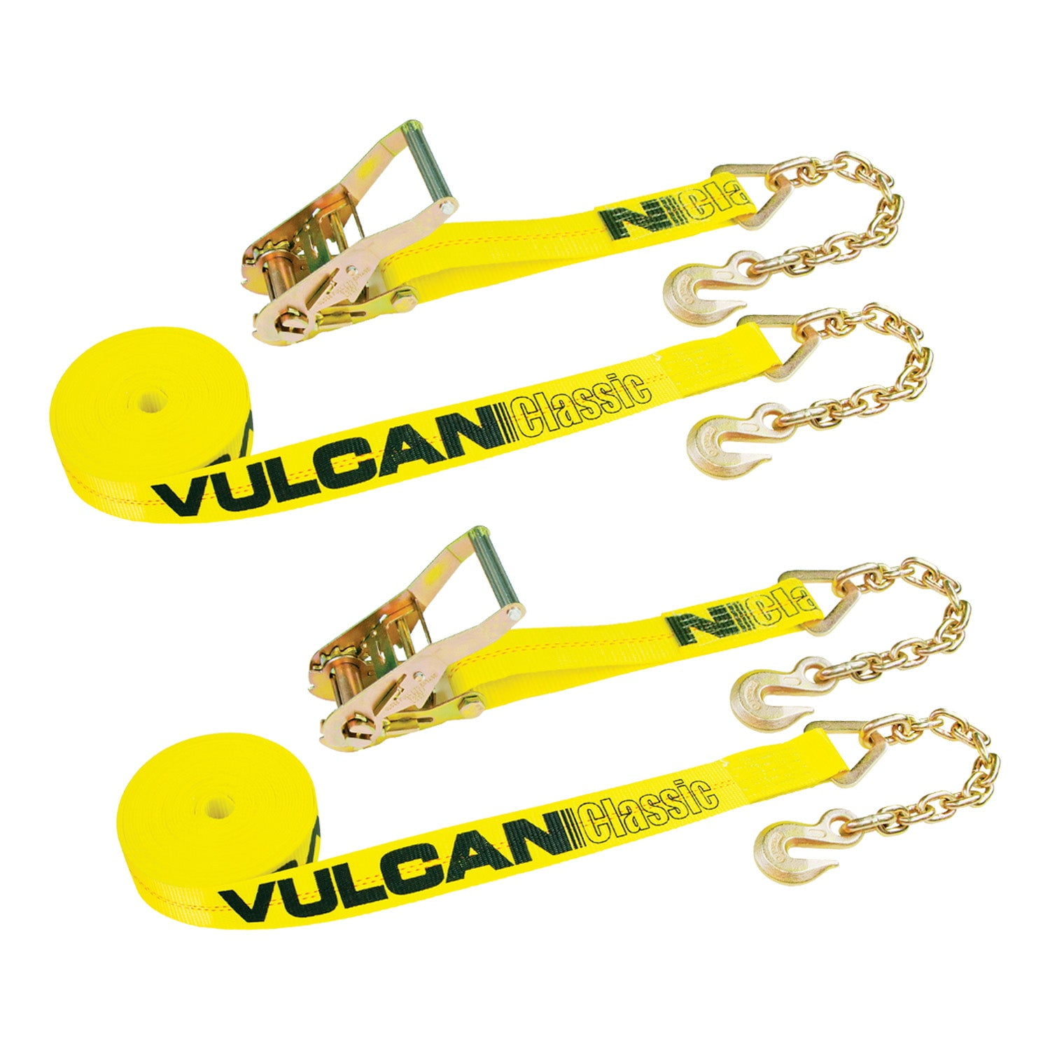 VULCAN Ratchet Strap with Chain Anchors - 2 Pack - Classic Yellow - 2 ...