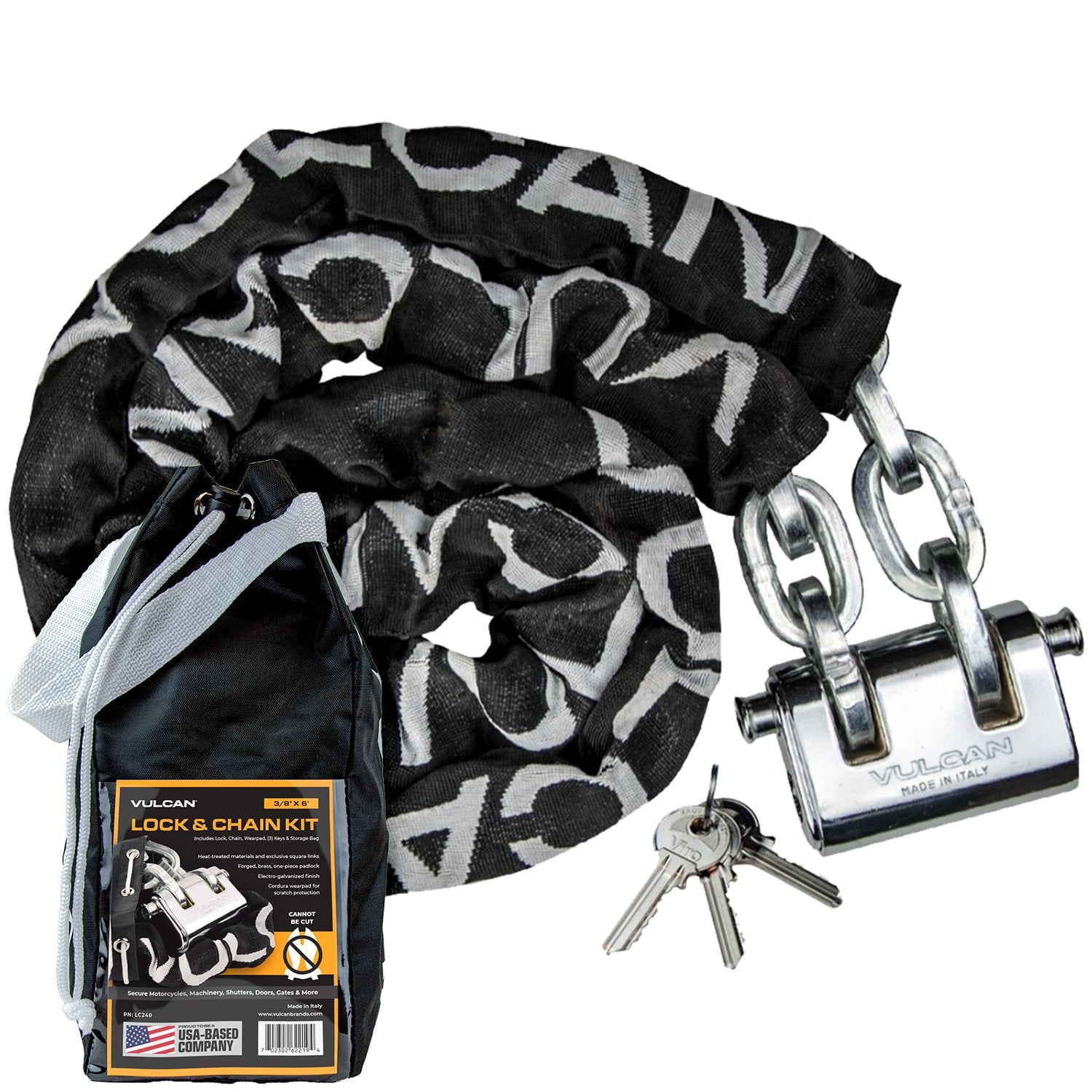 VULCAN Security Chain and Lock Kit - 3/8 inch x 6 foot (+/-2 inches ...