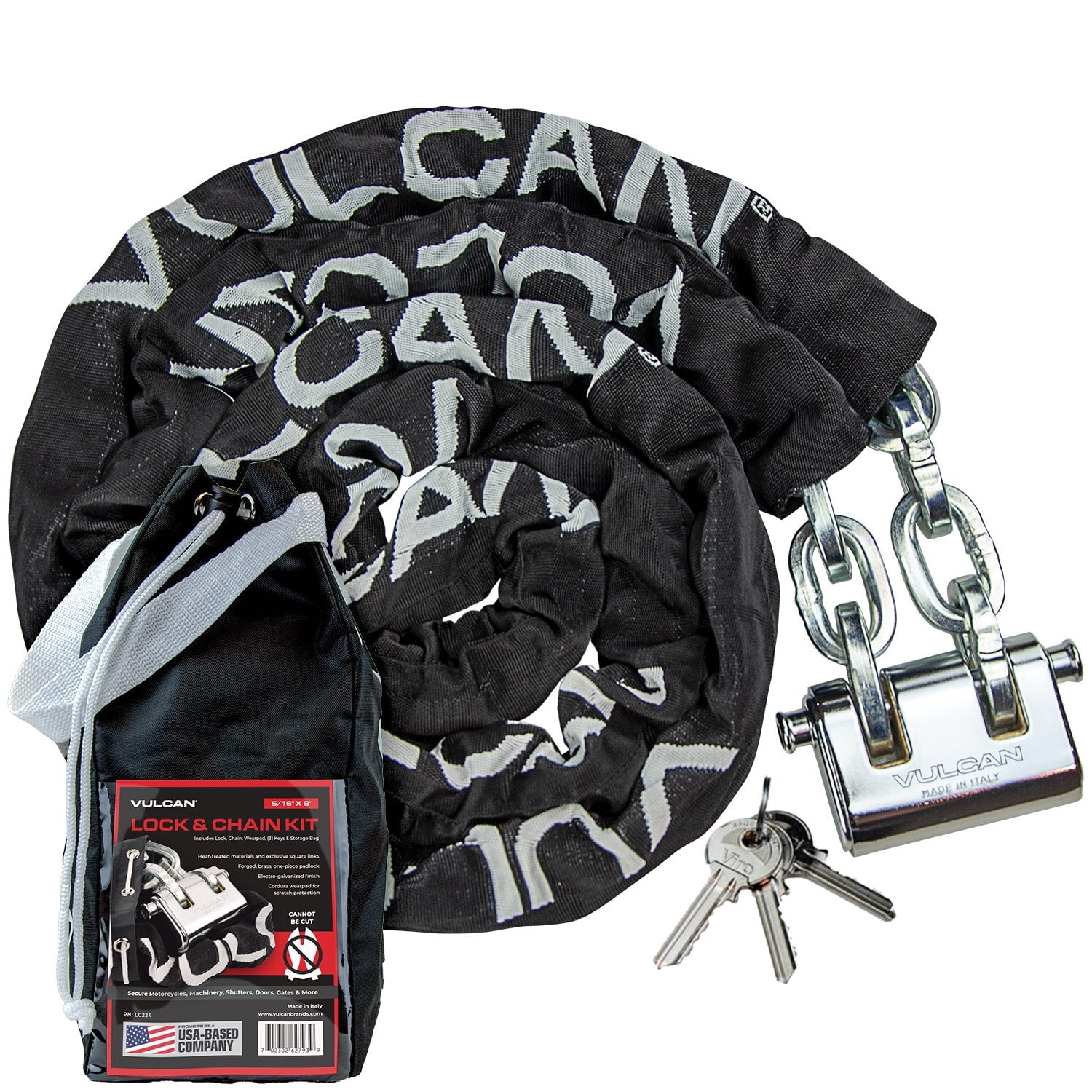 VULCAN Security Chain and Lock Kit, 5/16 inch x 9 foot Chain (+/- 1.5 ...