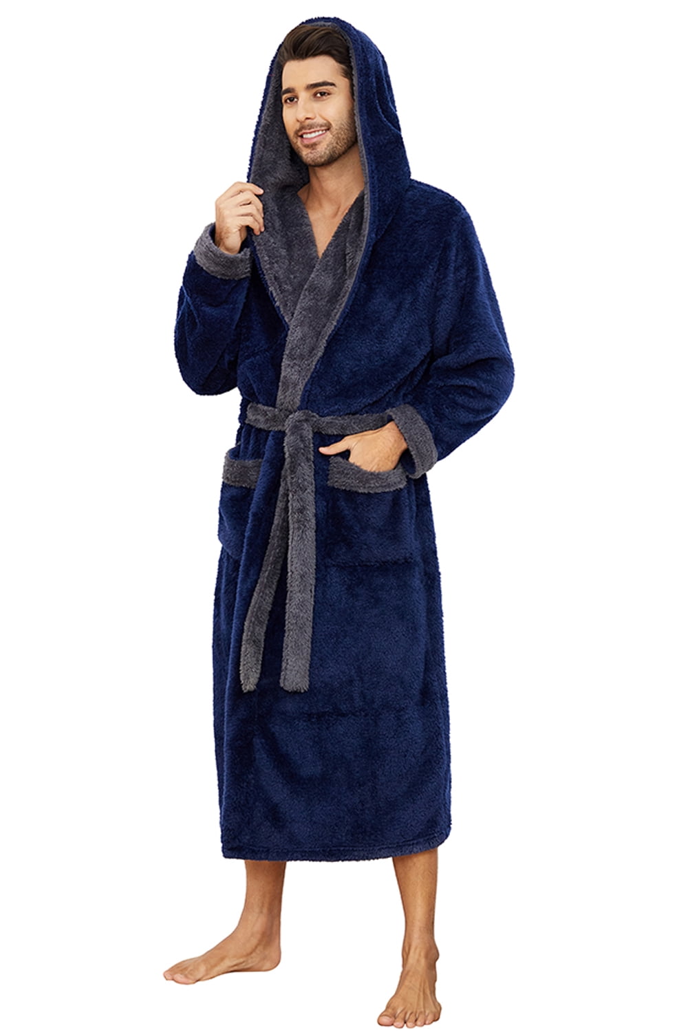 VULCANODON Mens Winter Hooded Bathrobe, Plush Fleece Full-Length Robe ...