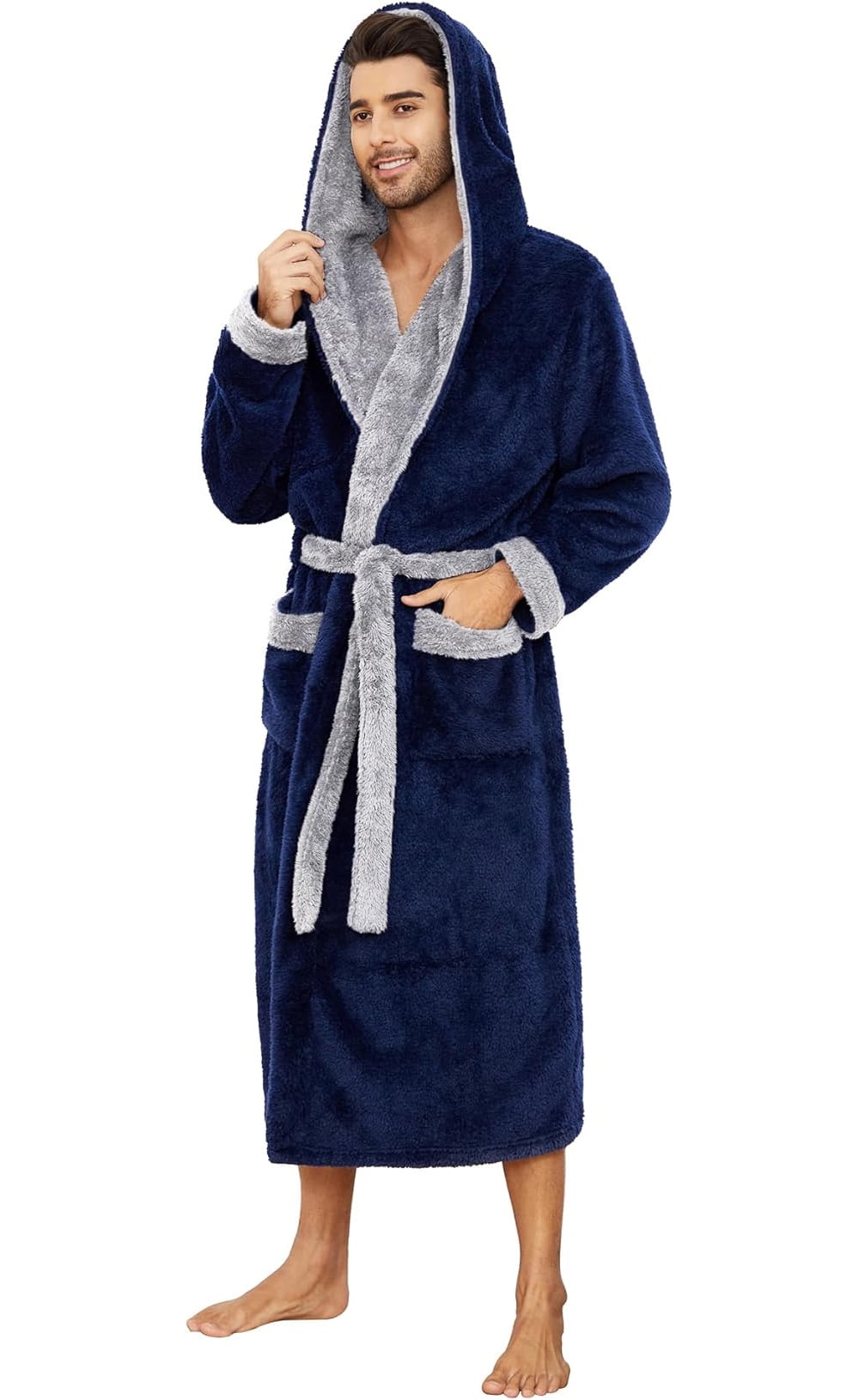 VULCANODON Men's Plush Bathrobe, Hooded, Big & Tall, Machine Washable ...