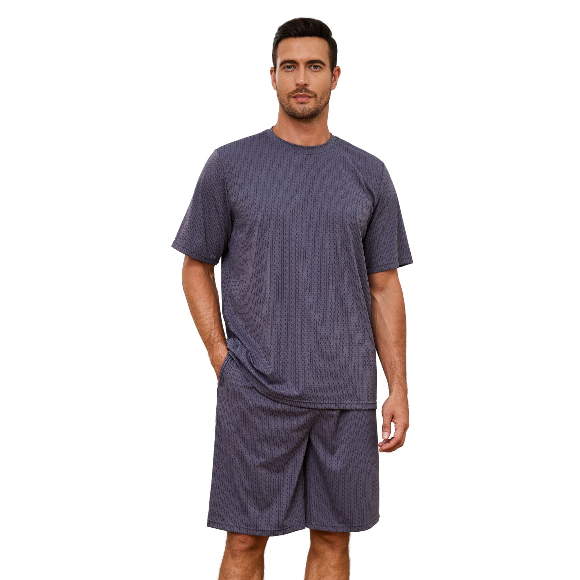 VULCANODON Mens Pajama Set, Short Sleeved Pajamas Set for Men Lounge ...