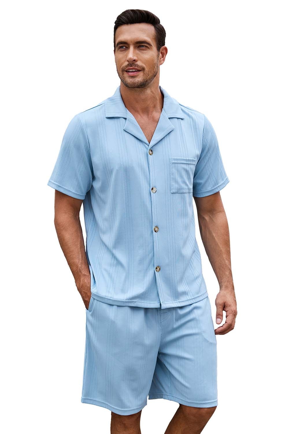 VULCANODON Mens Pajamas Set, Lightweight Button-Down Short Sleeve ...