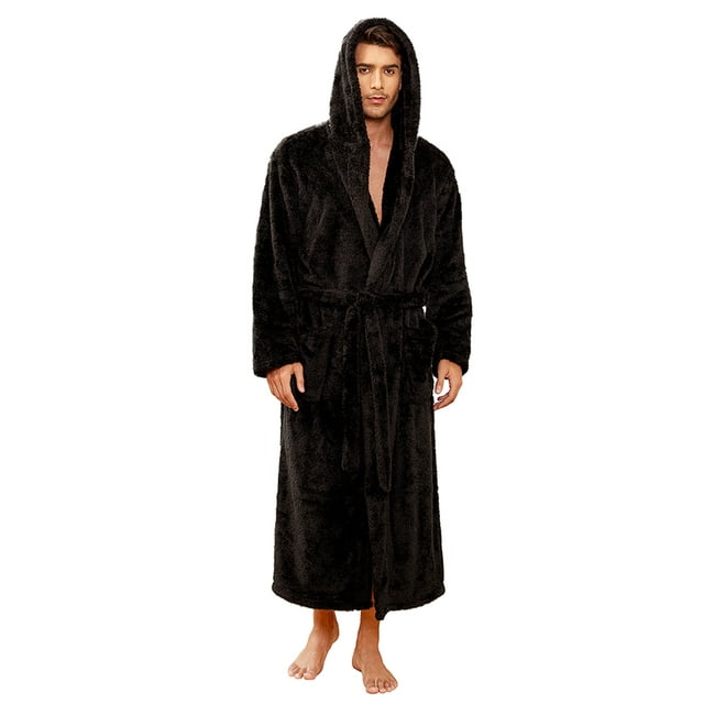 VULCANODON Men's Full Length Plush Robe with Hood, Soft Fleece Bathrobe ...