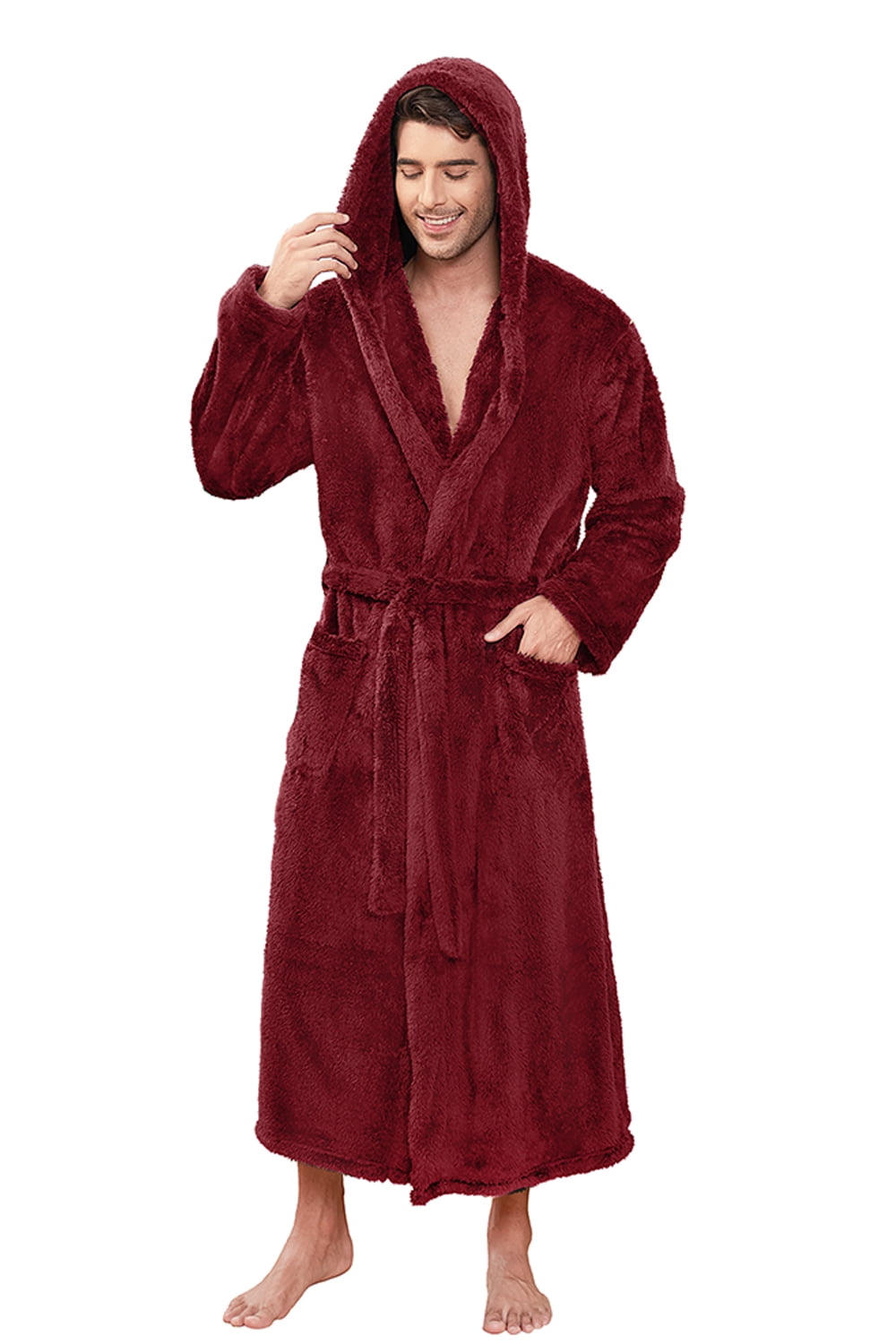 VULCANODON Men's Hooded Bathrobe, Full Length, Flannel Fleece, Big ...