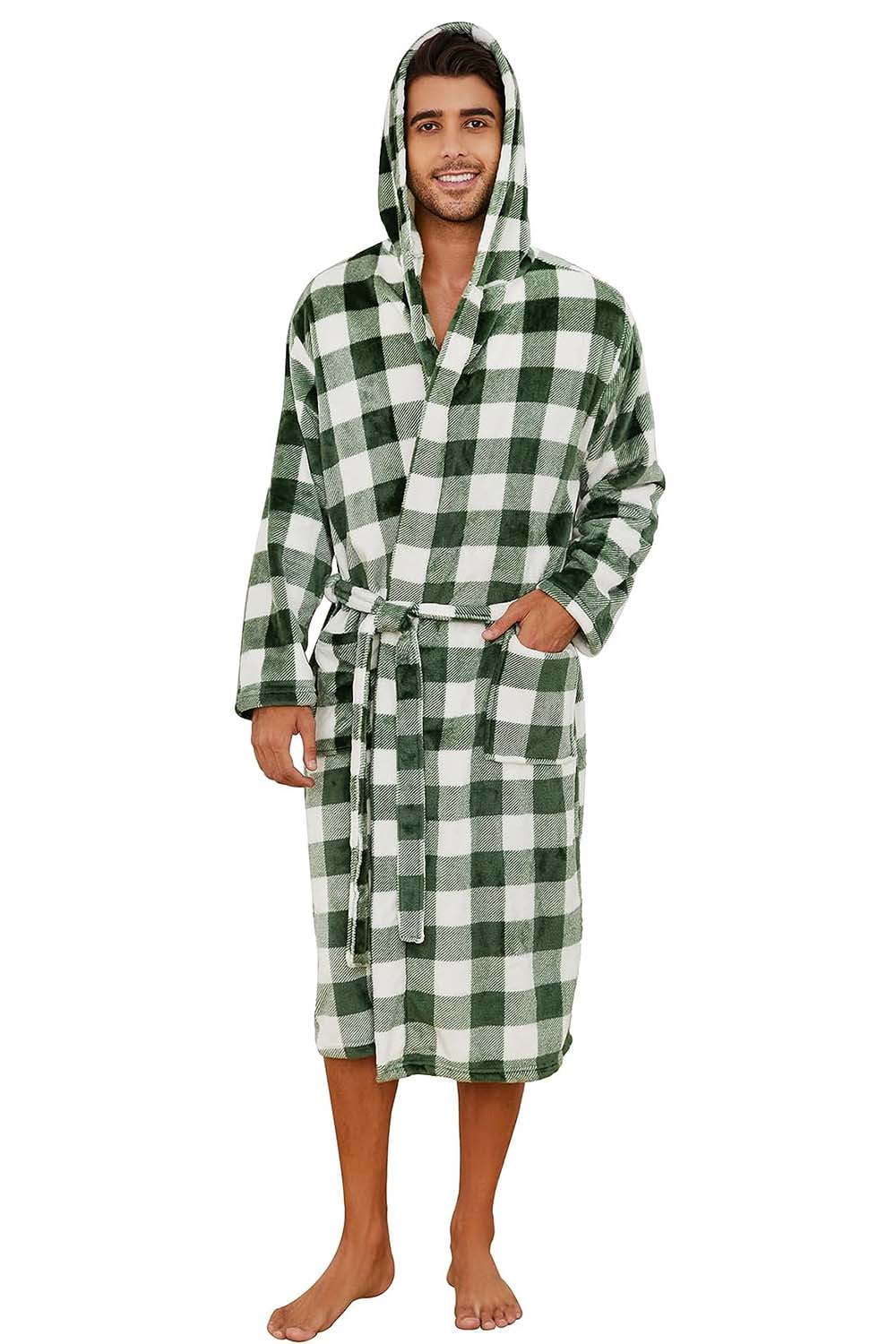 VULCANODON Mens Robe with Hood, Fleece Bathrobe Plush Robes for Men ...