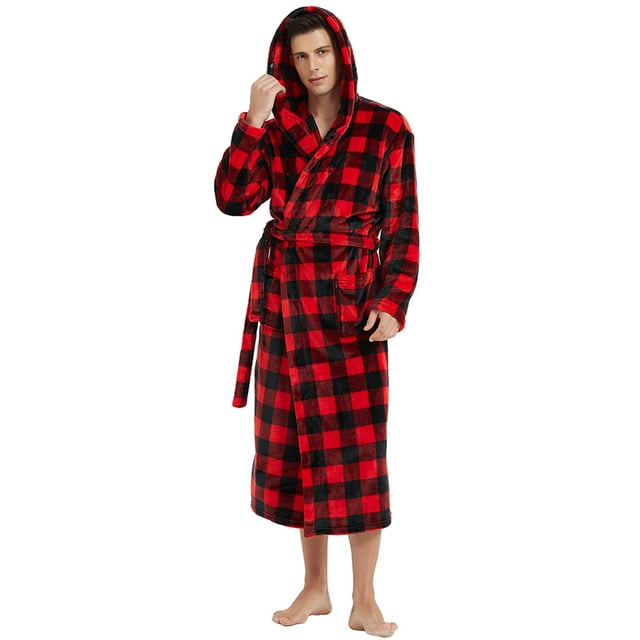 VULCANODON Mens Robe with Hood, Fleece Bathrobe Plush Robes for Men ...