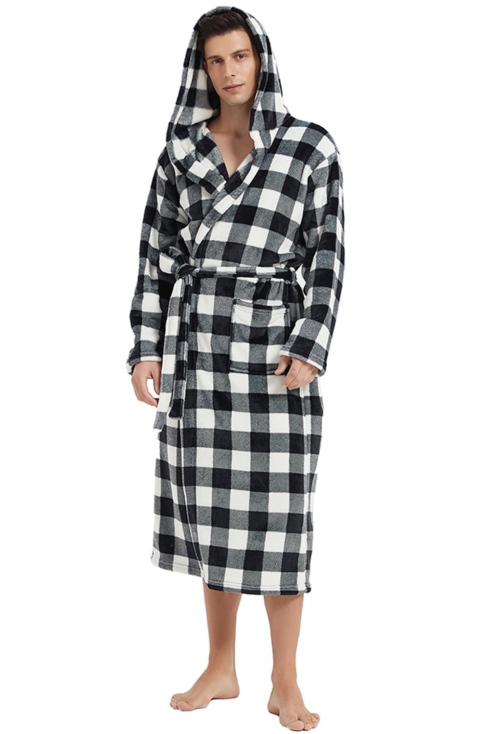 VULCANODON Mens Robe with Hood, Fleece Bathrobe Plush Robes for Men ...