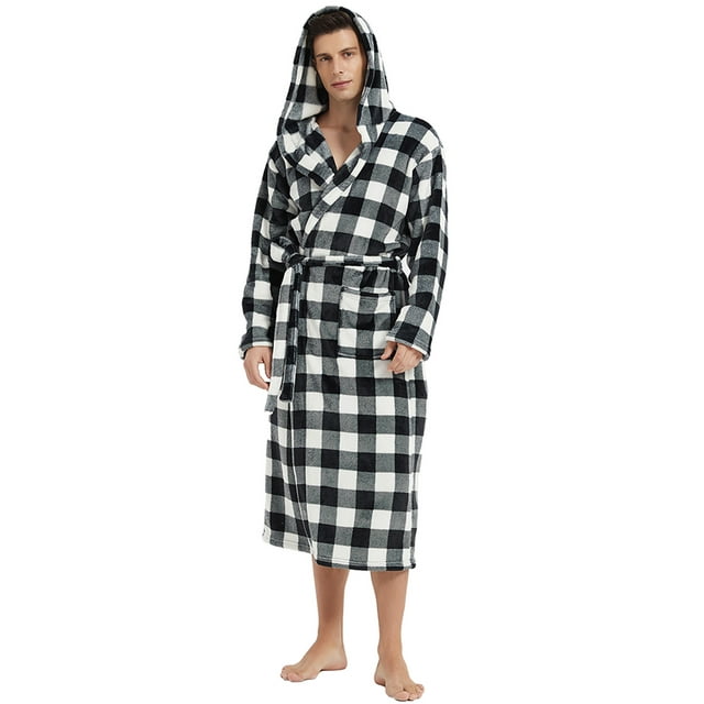 VULCANODON Mens Robe with Hood, Fleece Bathrobe Plush Robes for Men ...