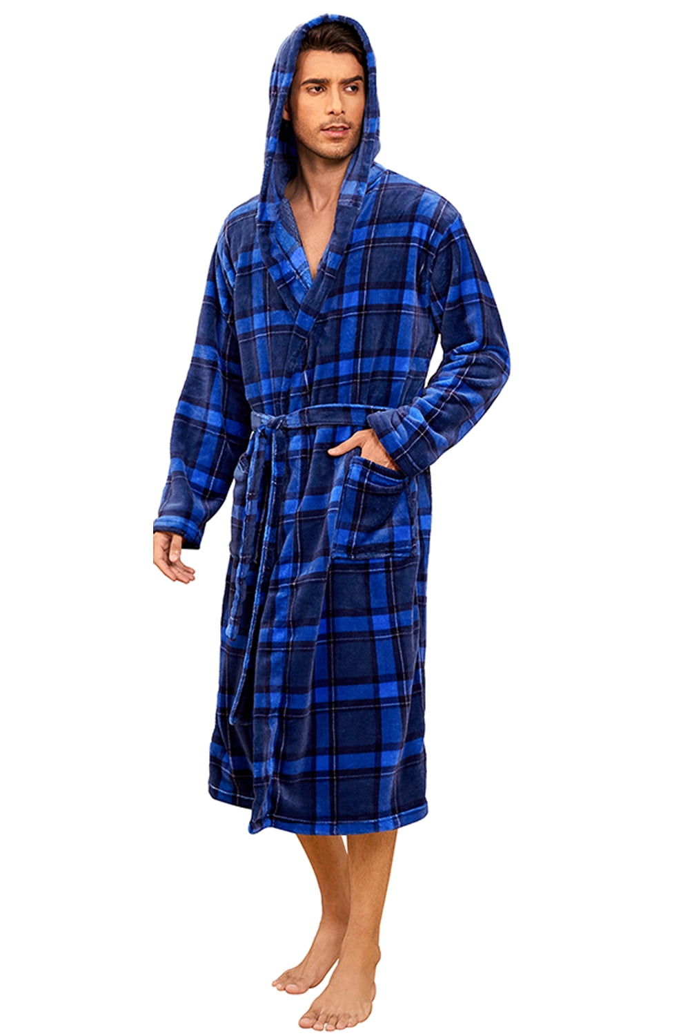 VULCANODON Men's Big Hooded Fleece Bathrobe, Plush Robes in Royal Blue ...