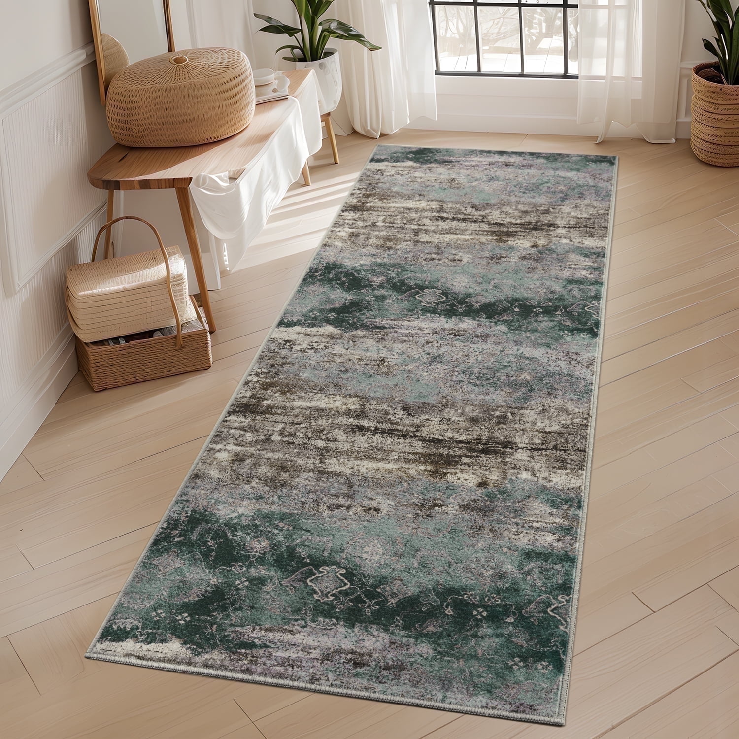 VUNATE 2'x6' Runner Rug, Vintage Abstract Teal, Soft Washable Rug for ...