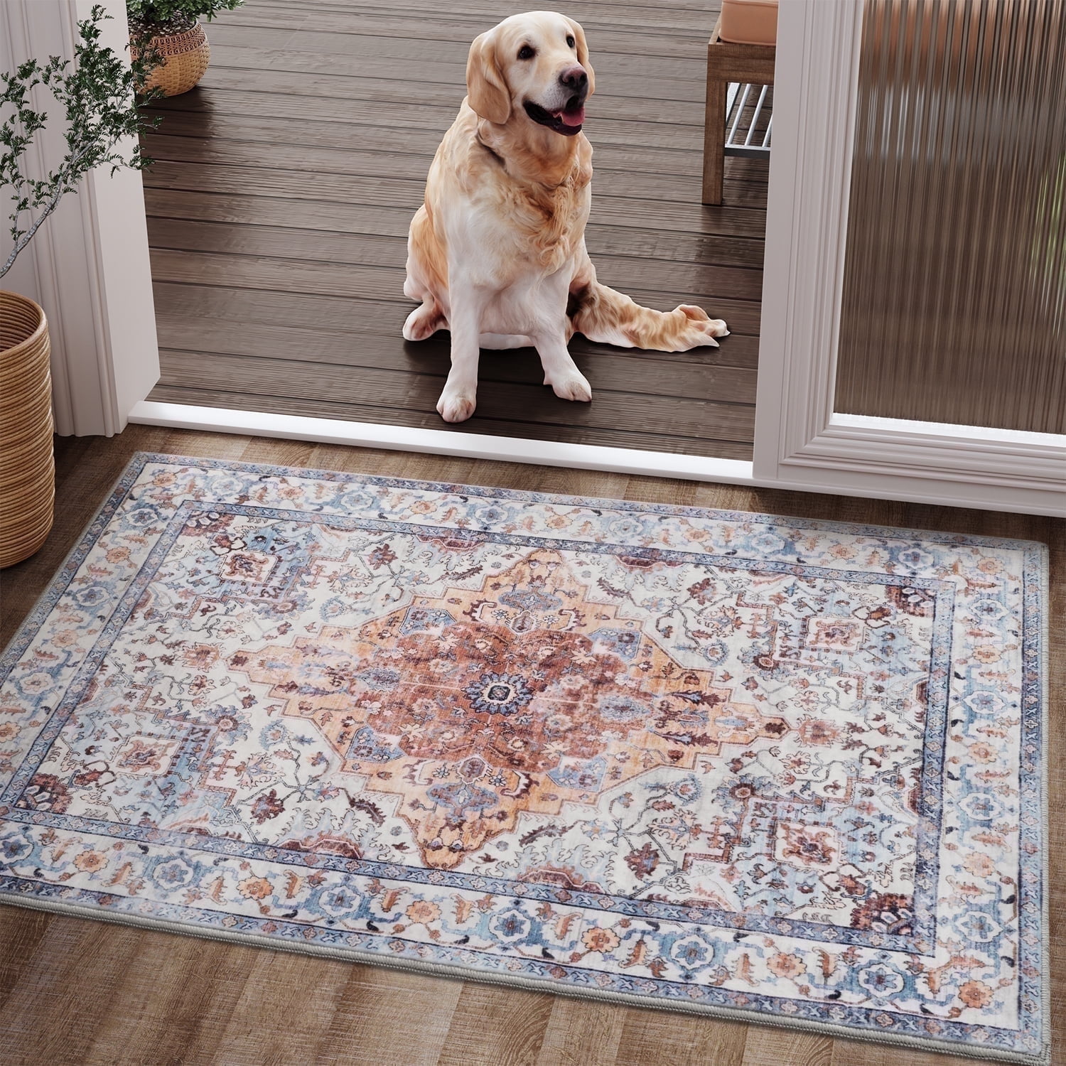 VUNATE 2'x3' Area Rugs Door Mat Washable Rugs Floral Vintage Entry Rug ...