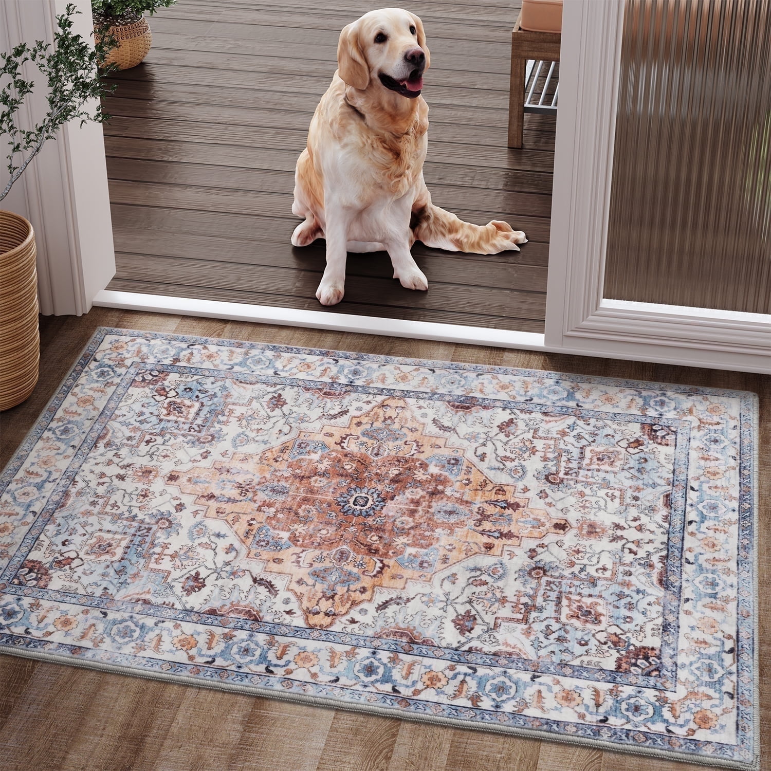 VUNATE 2x3 Area Rugs Door Mat Washable Rugs Floral Vintage Entry Rug ...