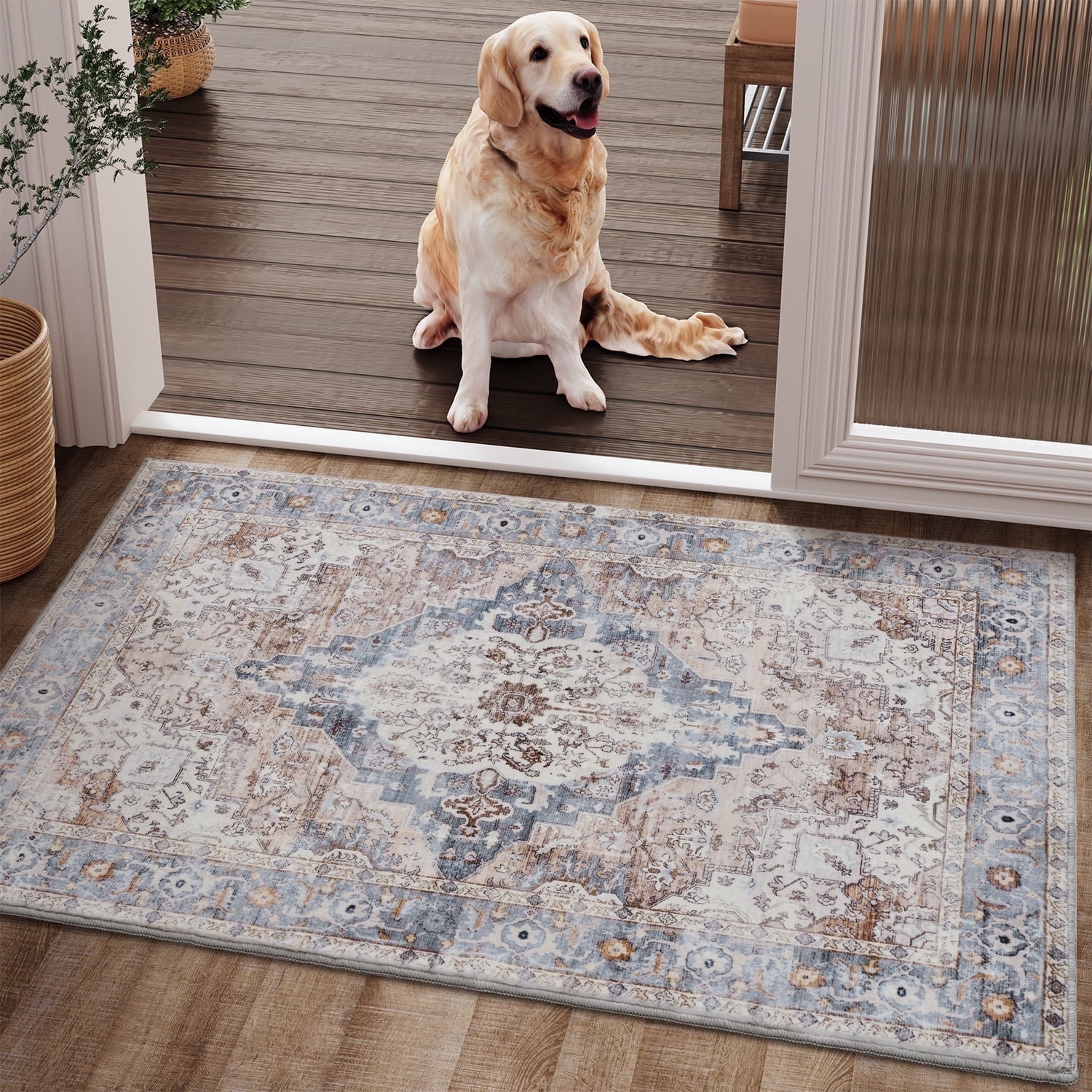 VUNATE 2x3 Area Rugs Door Mat Washable Rugs Floral Vintage Entry Rug ...