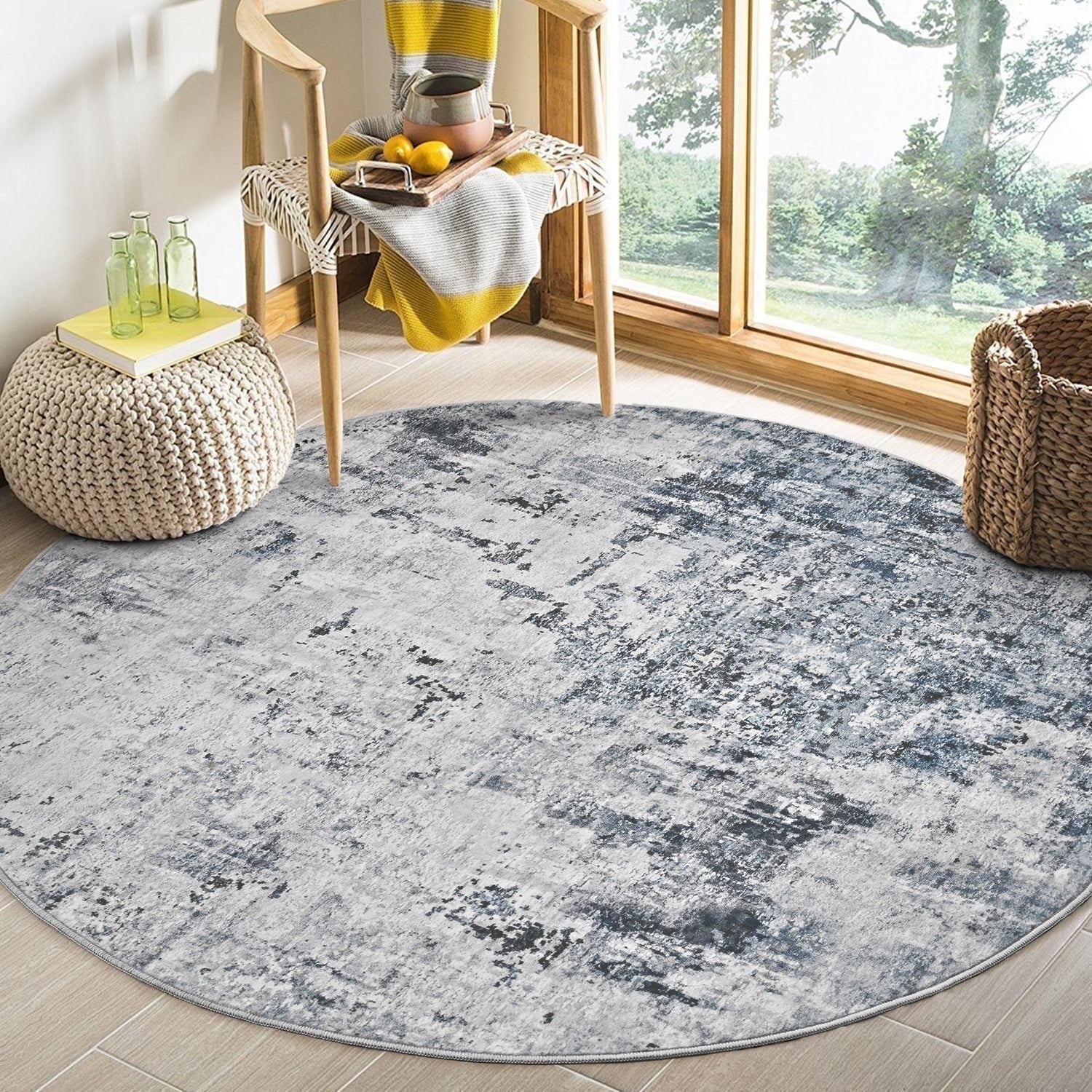 VUNATE 4'x4' Round Rugs for Living Room Washable Rugs Modern Abstract ...