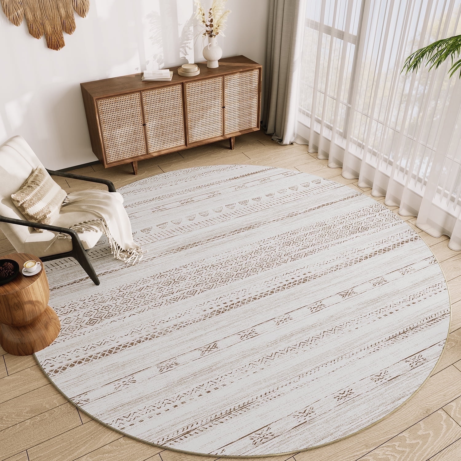 VUNATE 5'x5' Round Rugs for Living Room Washable Rugs Boho Moroccan ...