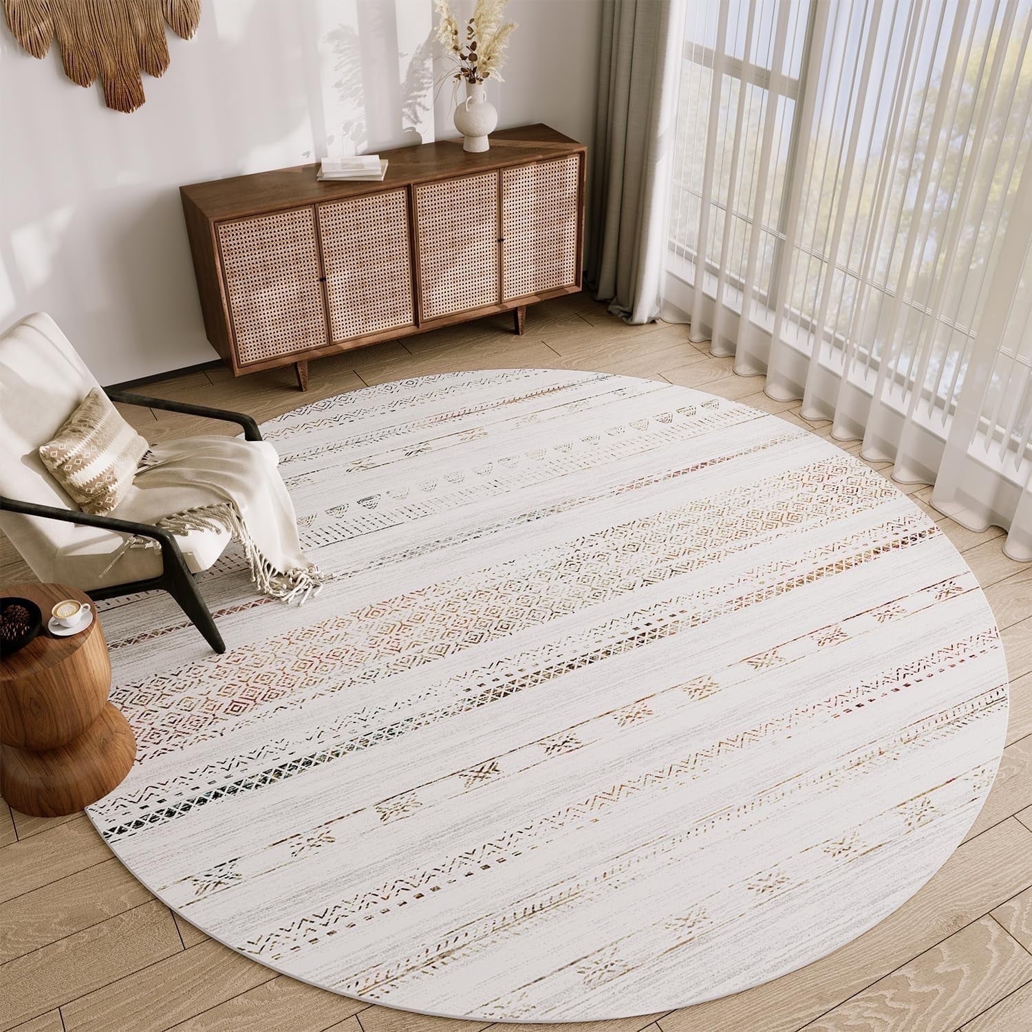 VUNATE 5'x5' Round Rugs for Living Room Washable Rugs Boho Moroccan ...