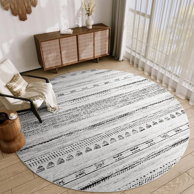 VUNATE 8'x8' Round Rugs for Living Room Washable Rugs Boho Moroccan ...