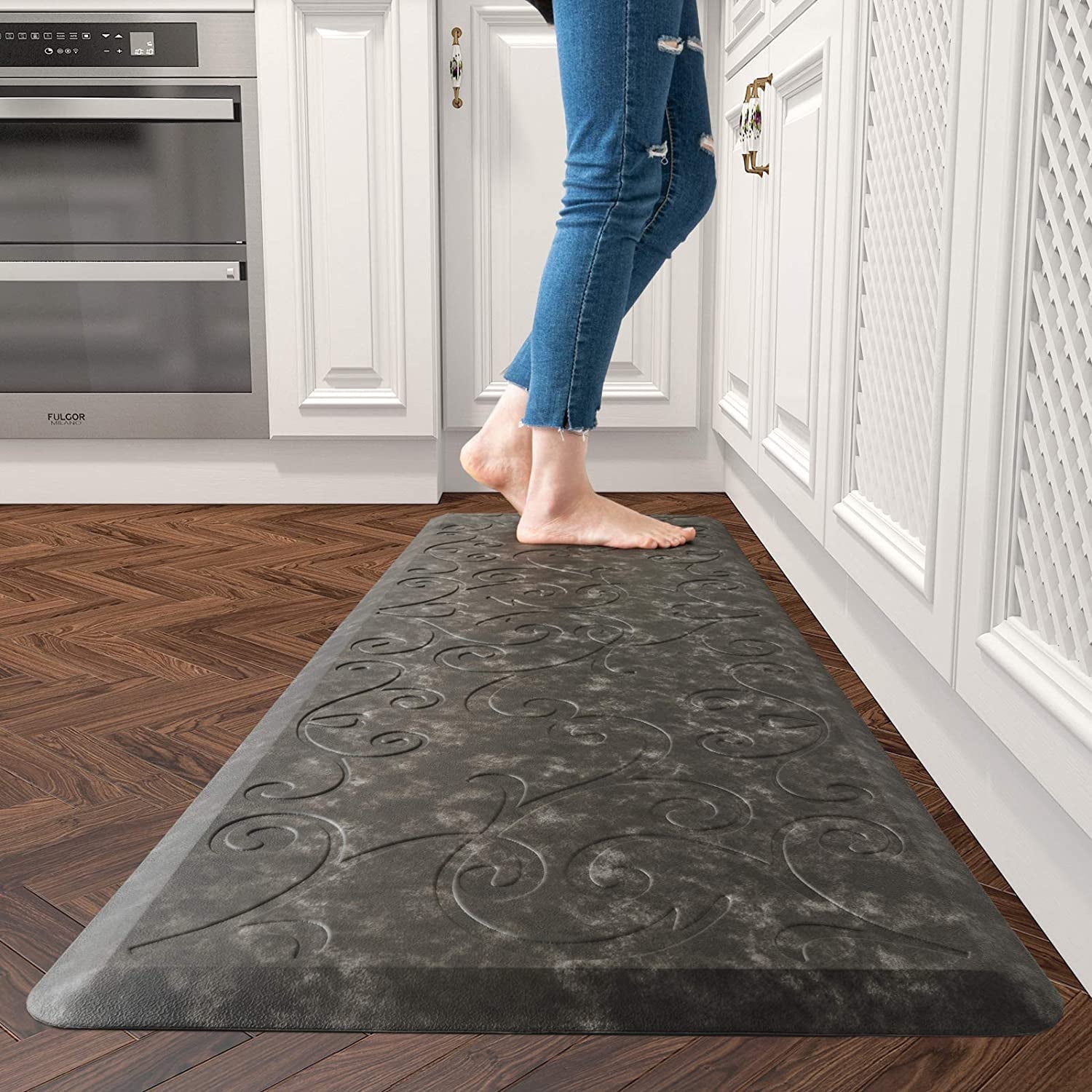 VUNATE Floral Kitchen Rugs Cushioned Anti Fatigue Kitchen Mat 1/2 Inch ...