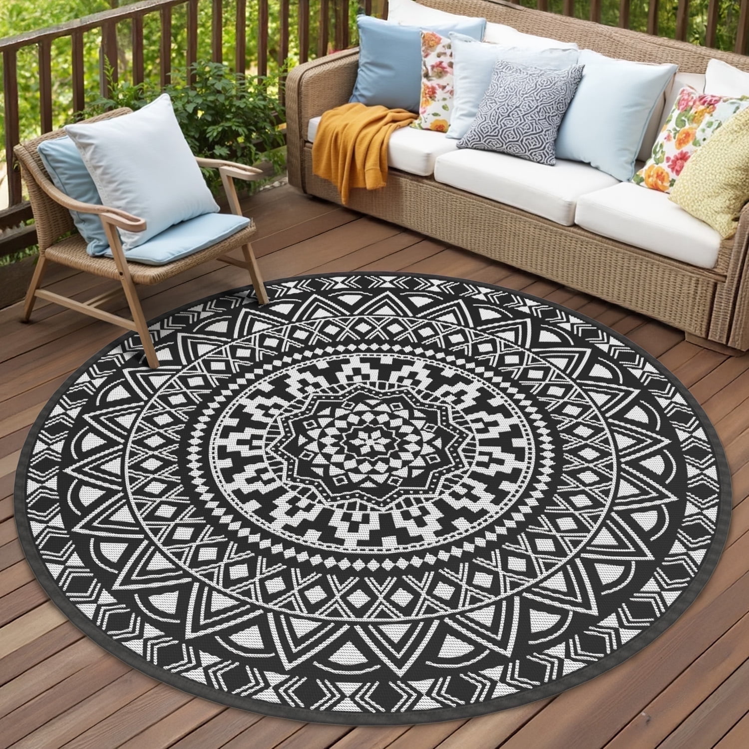 VUNATE Outdoor Rug 6x6 Round Patio Rug Clearance Plastic Waterproof ...