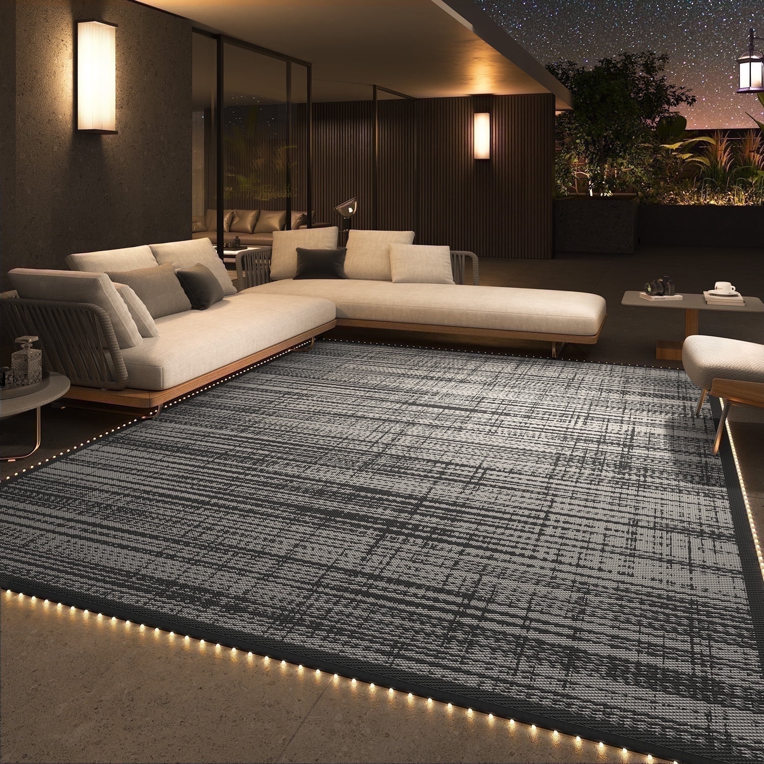 VUNATE Outdoor Rug with LED Lights, 9'x12' Waterproof Reversible Patio ...