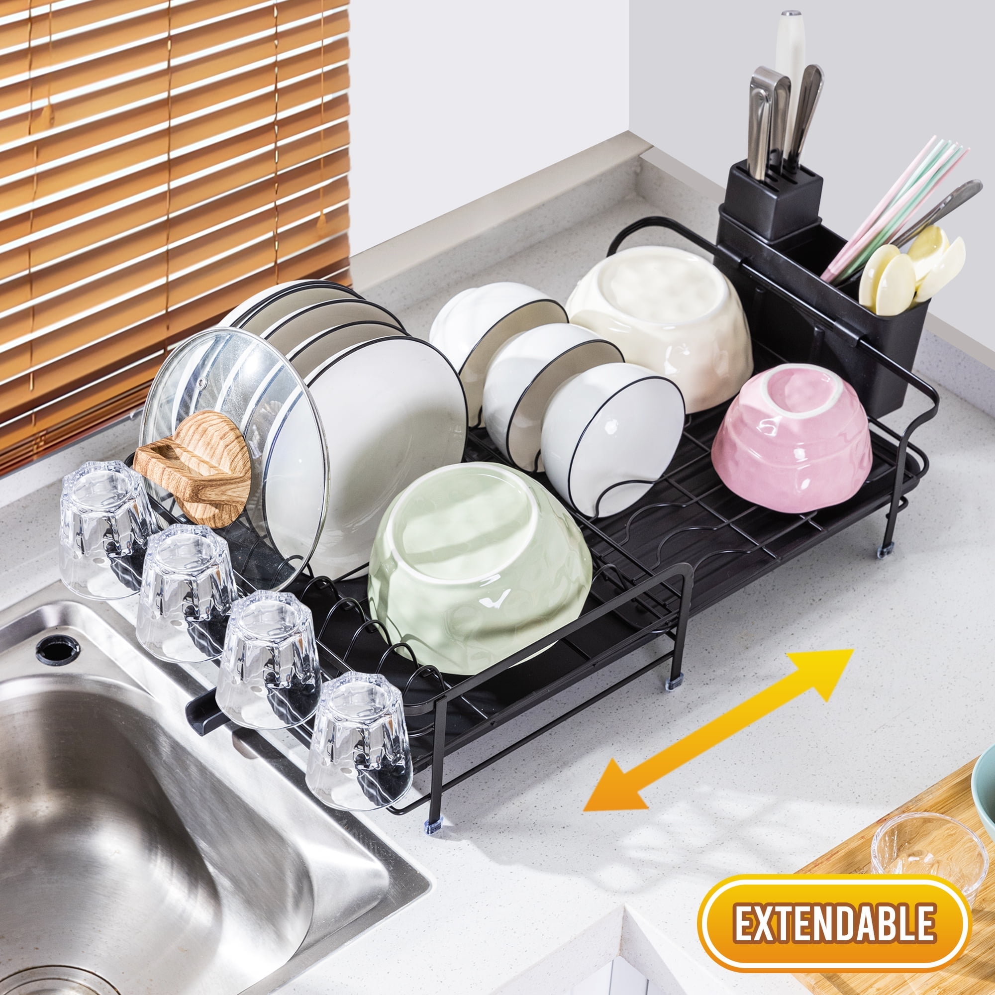 VUSIGN Extendable Dish Rack, Multifunctional Dish Rack for Kitchen Counter, Anti-Rust Drying ...