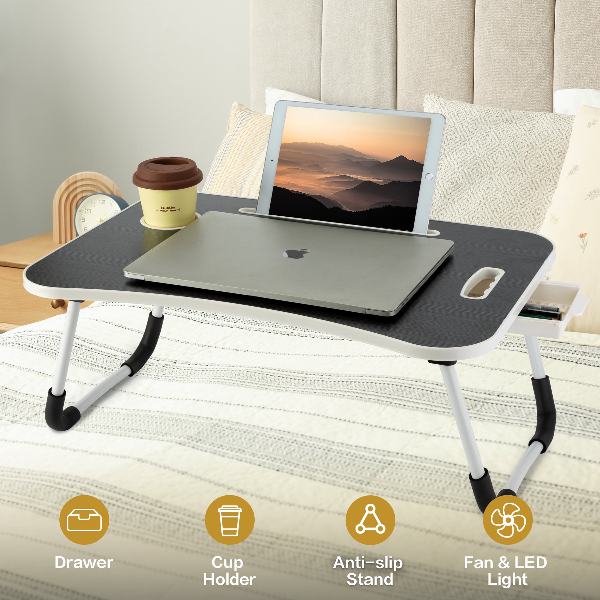 VUSIGN Laptop Lap Desk, Foldable Laptop Table Tray with Drawer and Cup Holder, Lap Bed Desk ...
