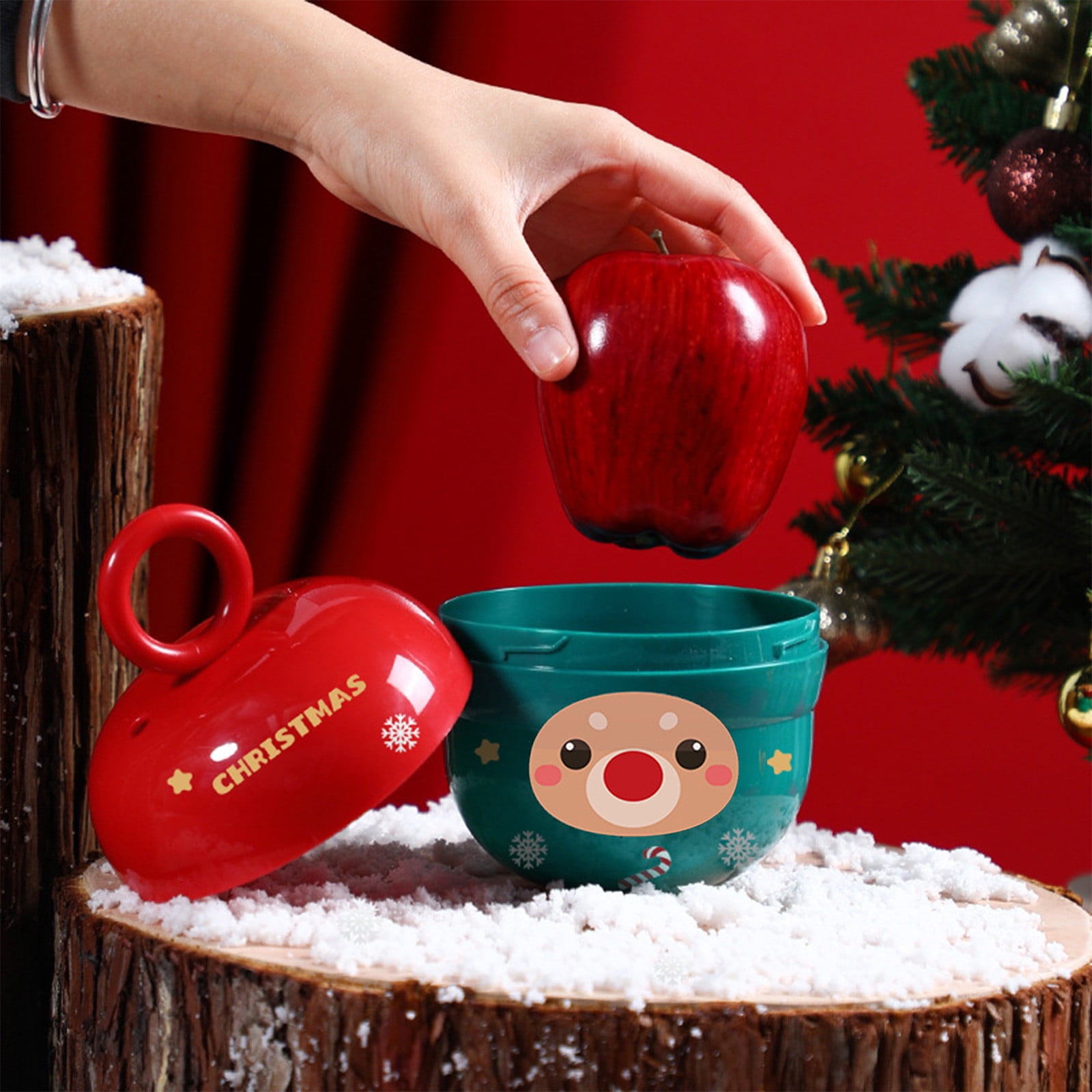 VUYUEN Christmas Apple Containers, Apple Shaped Plastic Boxes with Lids ...