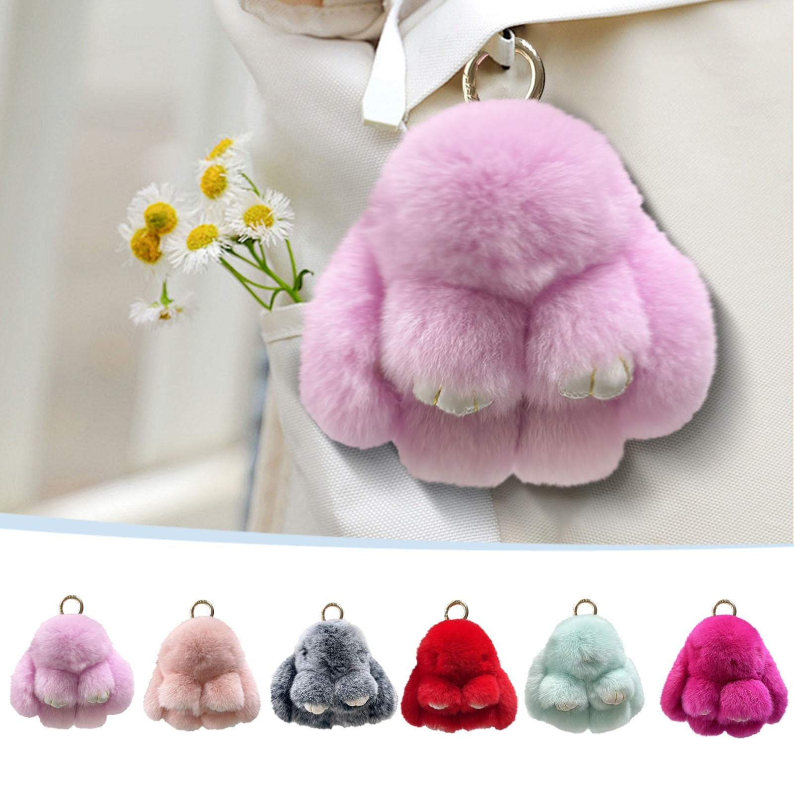 Qinghuai Clearance Soft Fluffy Rabbit Keychain Cute Plush Bunny Key ...