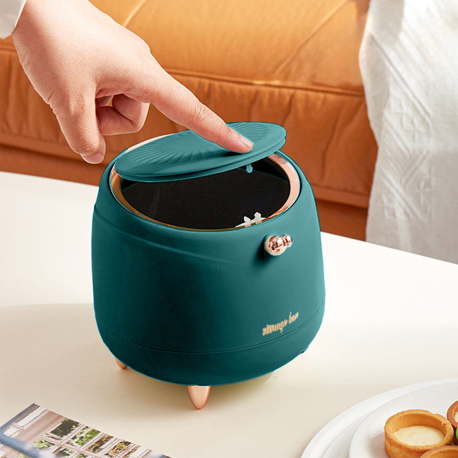 Qinghuai Mini Countertop Trash Can, Desktop Mini Trash Can with Press ...