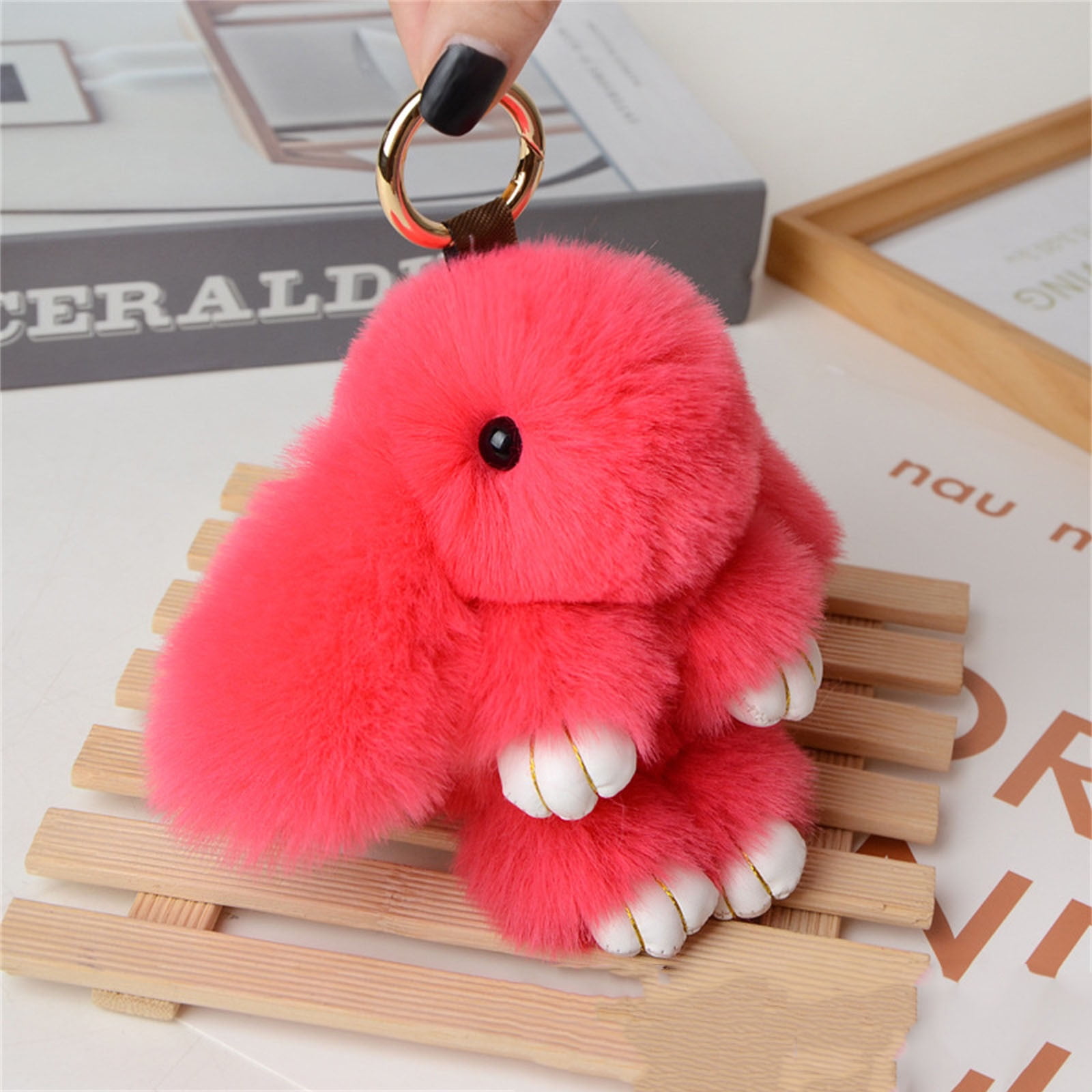 Qinghuai Soft Fluffy Rabbit Keychain Cute Plush Bunny Key Rings Plush ...