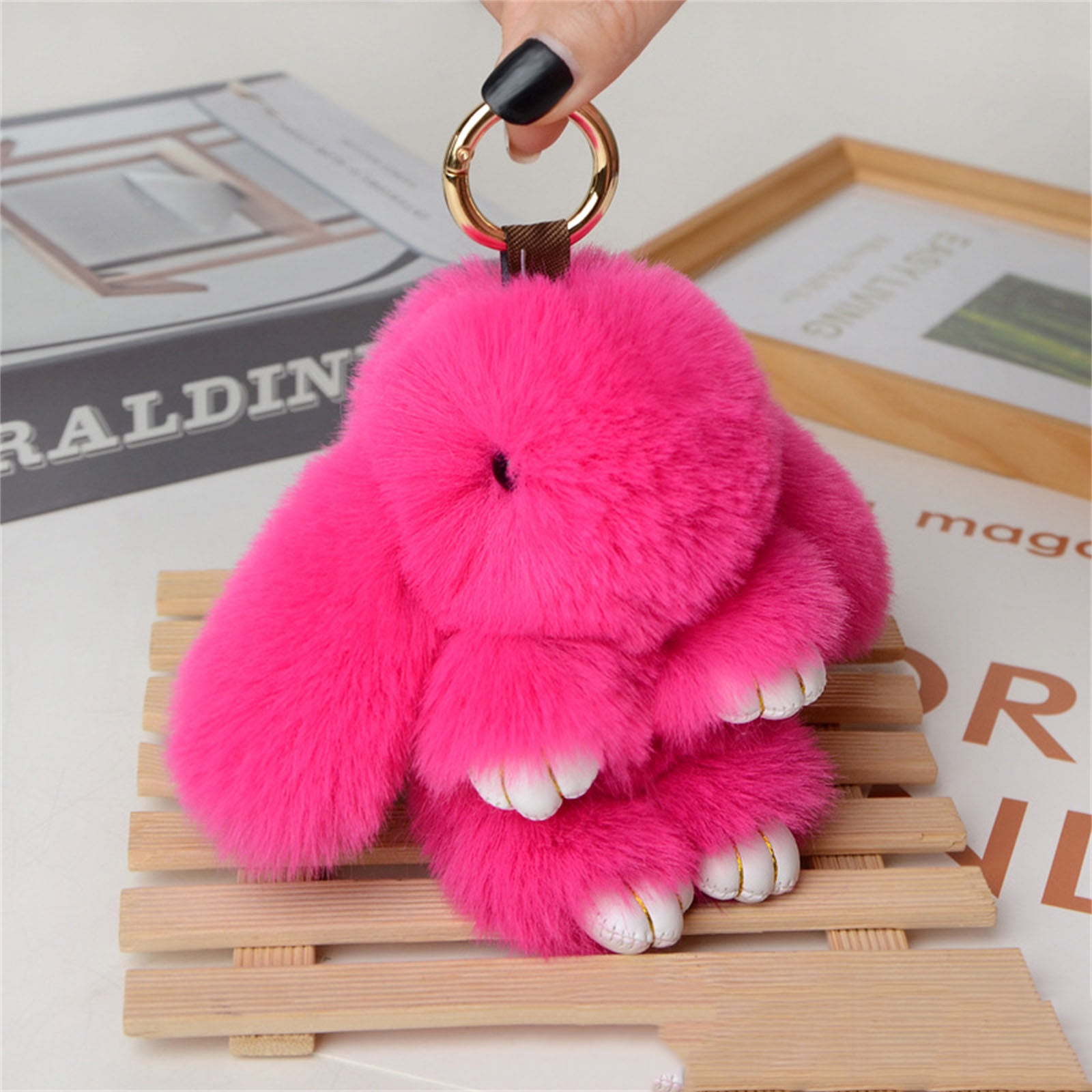 Qinghuai Soft Fluffy Rabbit Keychain Cute Plush Bunny Key Rings Plush ...