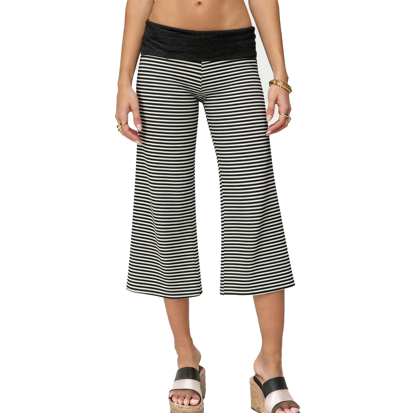 VV AVEORS Women Fold Over Gaucho Pants Flowy Polka Dot Low Rise Wide ...