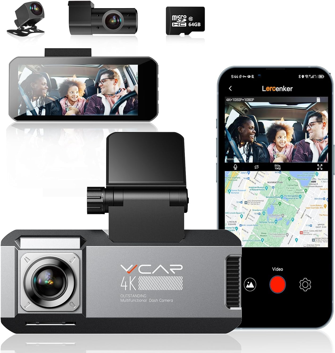VVCAR R39 5K DVR Dash Cam with Auto Monitor, Night Vision, Front Inside ...