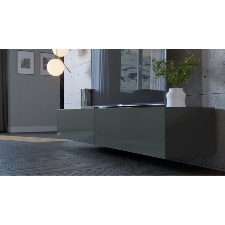 VVR Homes GOVI RTV TV Stand Grey Glossy - Walmart.com