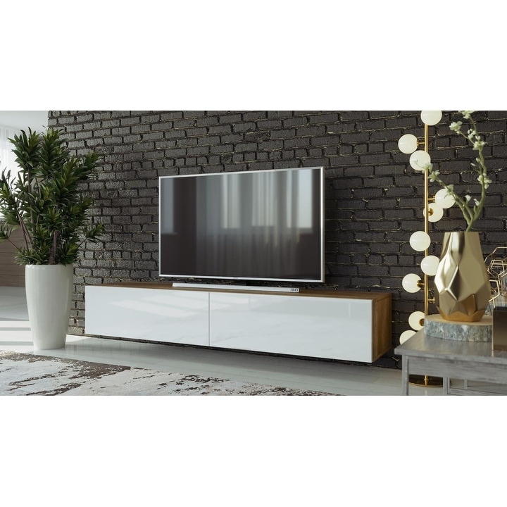 VVR Homes GOVI RTV TV Stand Oak Country/White Glossy - Walmart.com