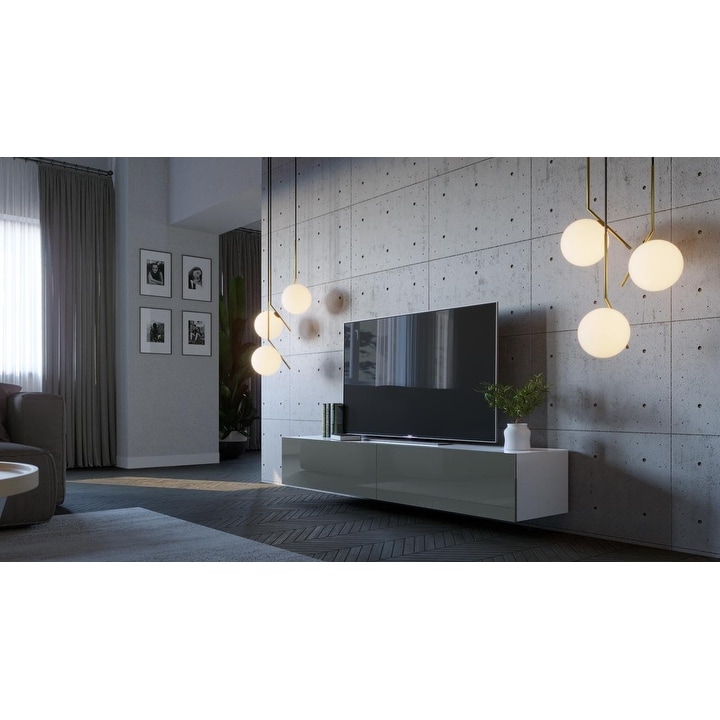 VVR Homes GOVI RTV TV Stand White/Grey Glossy - Walmart.com