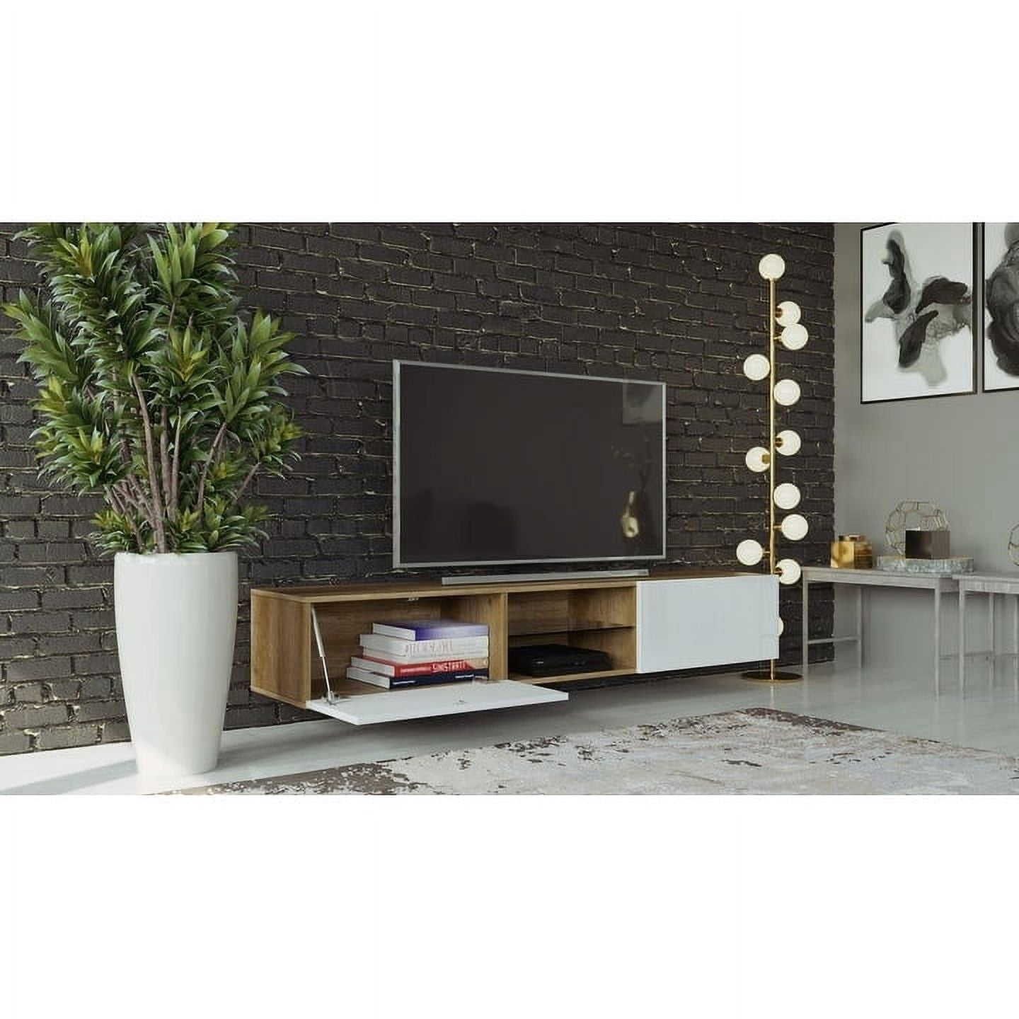 VVR Homes GOVI TV Stand Oak Country/White Glossy - Walmart.com