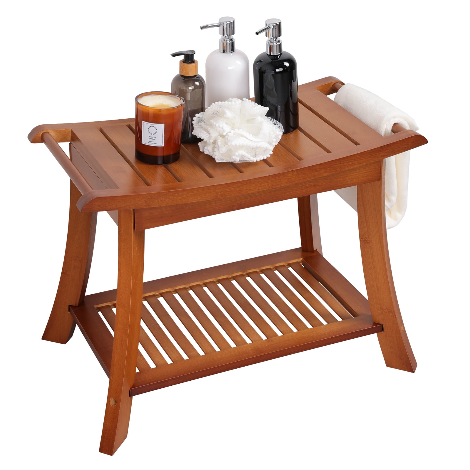 VVW Bamboo Shower Bench & Stool with Storage Shelf, Bath Benches for ...