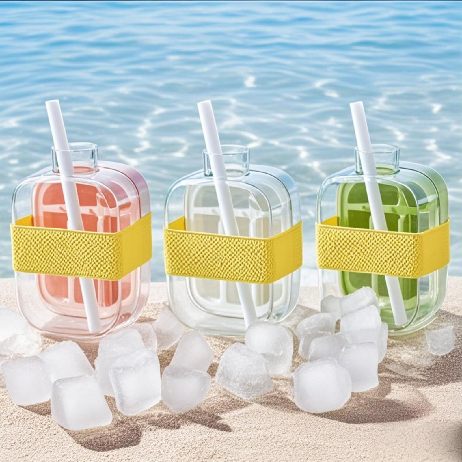 VVavEors 2-In-1 Cool Summer Ice Bottle Cup with Straw, Touch-Free Cube ...