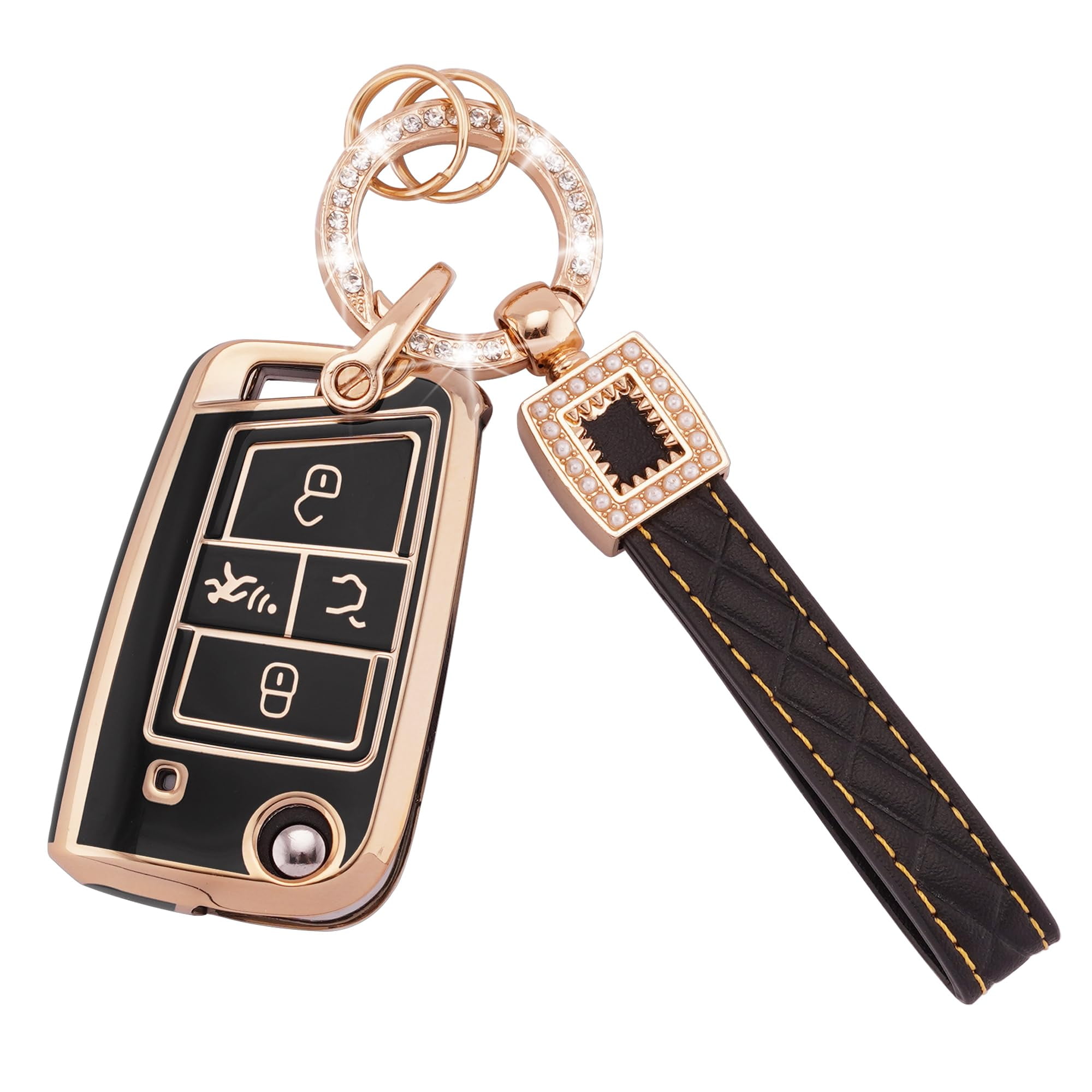 for VW Key Fob Cover with Keychain Lanyard, 4 Buttons Soft TPU Keys ...