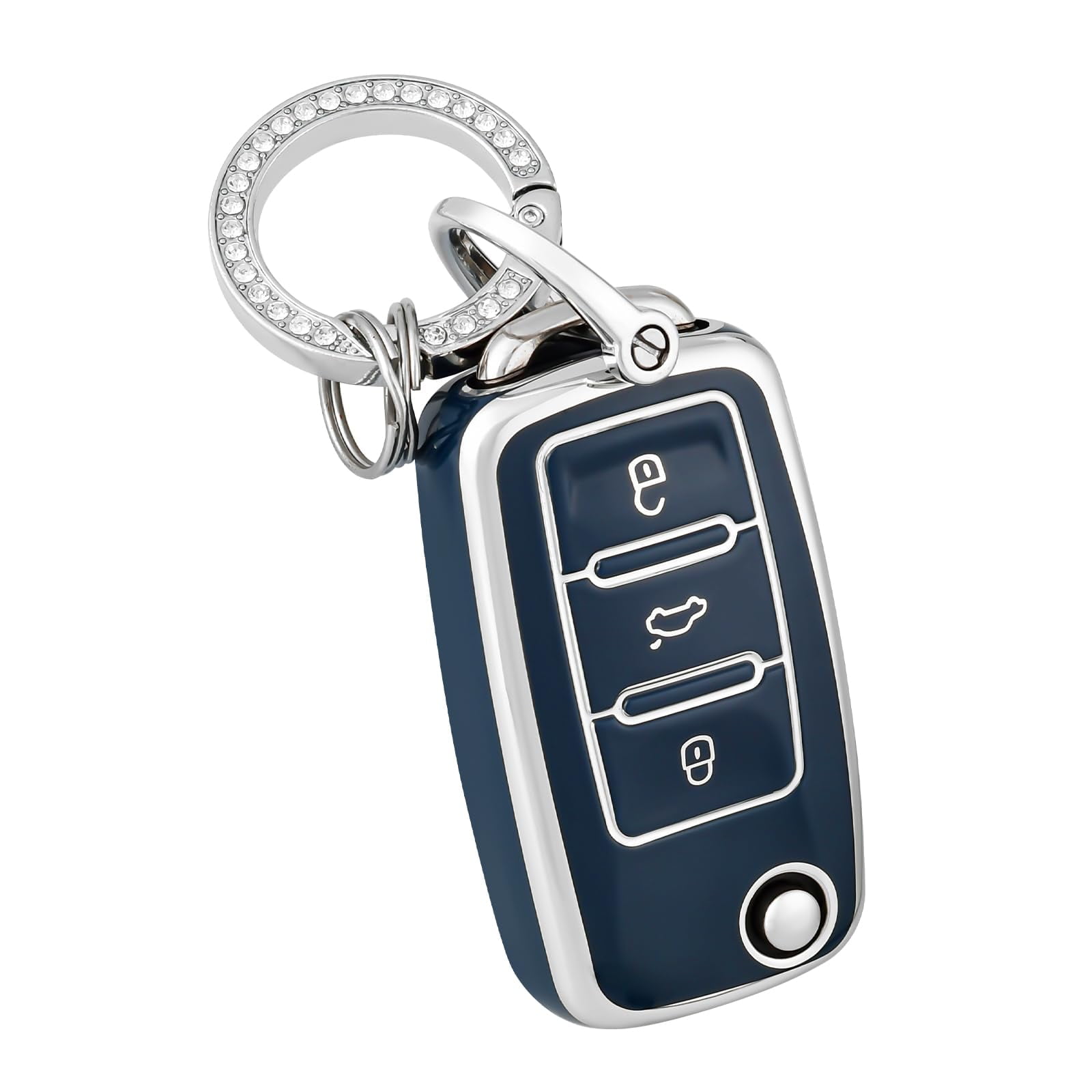 for VW Key Fob Cover with Keychain Silver Trim Soft TPU Compatible with ...