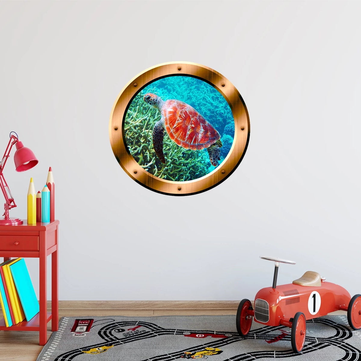 VWAQ 1 Sea Turtle Porthole 3D Sticker Turtle Wall Decal Decor VWAQ-BP31 ...