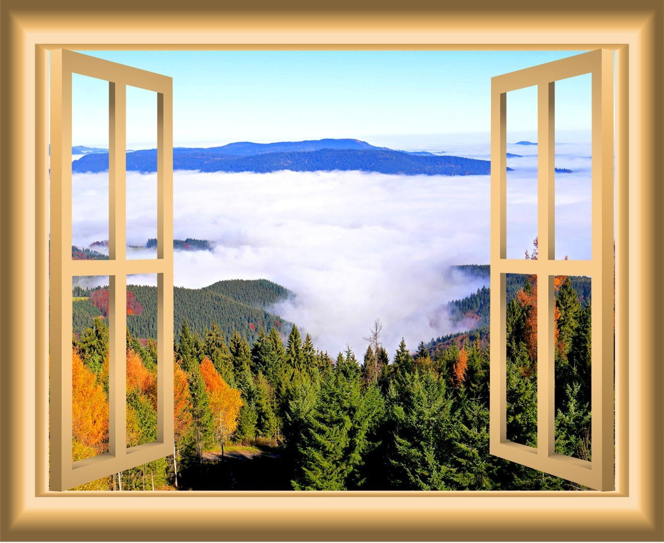 VWAQ 1X Forest Window Wall Decal Scenic View Decor Peel and Stick Mural ...