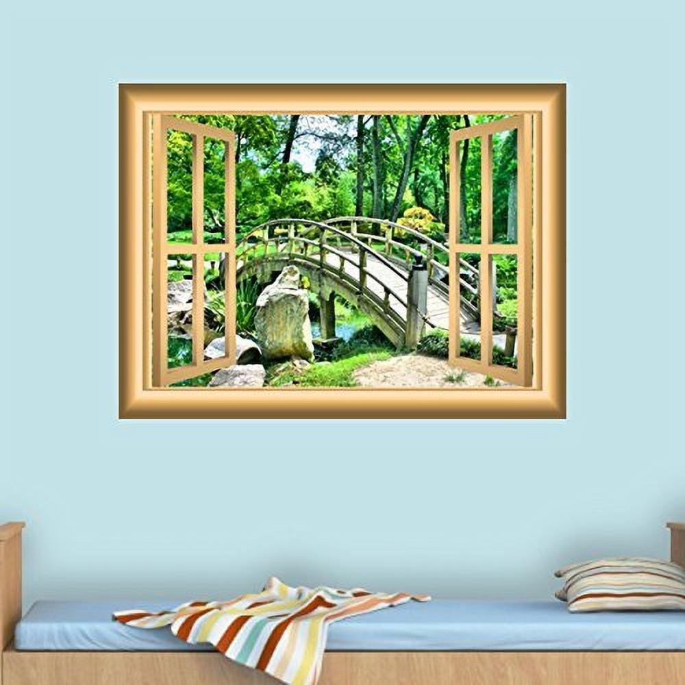 VWAQ 3D Forest Wall Cling Scenic Wall Decal Peel and Stick Window Mural ...