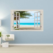 VWAQ - Tropical Beach Window Wall Art Decals 3D Ocean Sticker Seascape ...