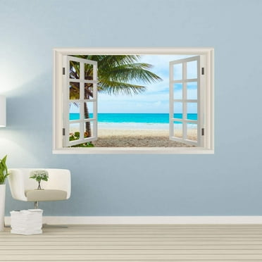VWAQ - Tropical Beach Window Wall Art Decals 3D Ocean Sticker Seascape ...